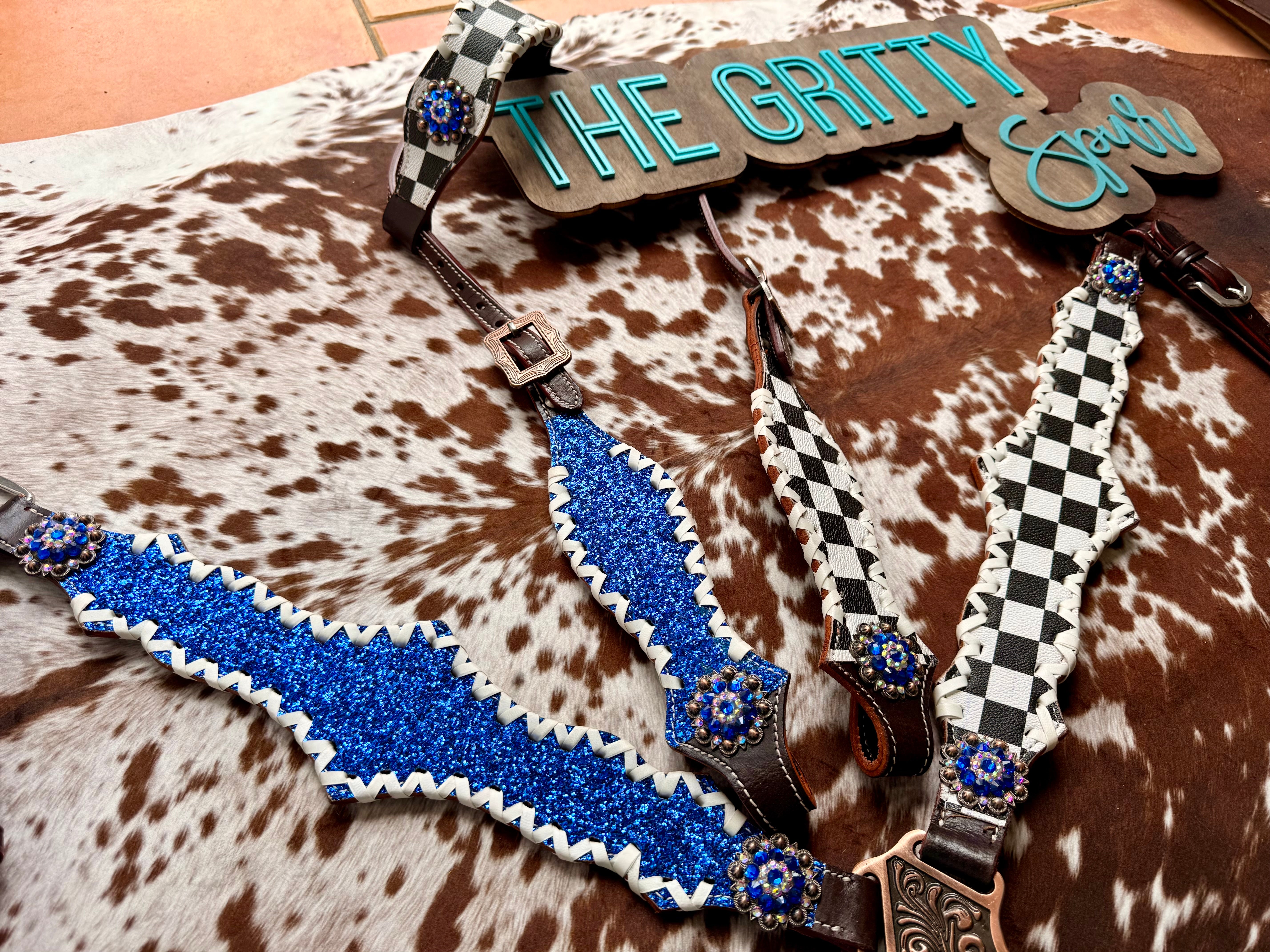 READY TO SHIP- Checker with blue glitter tack set – The Gritty Spur