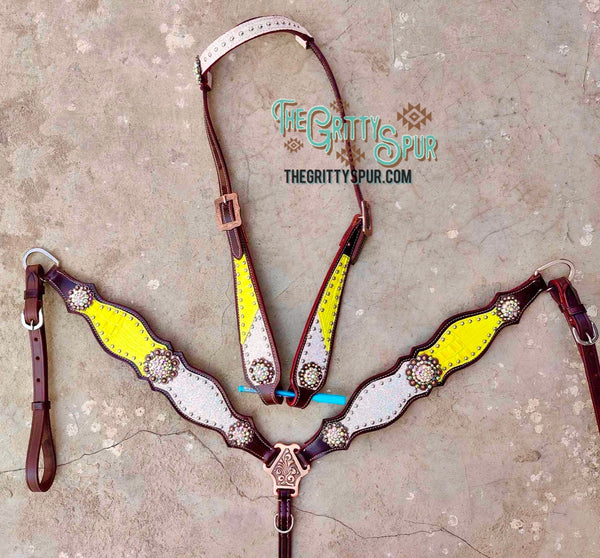 Pre order yellow gator and white glitter tack set – The Gritty Spur
